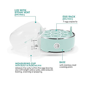 Elite Gourmet EGC115M Easy Egg Cooker Electric 7-Egg Capacity, Soft, Medium, Hard-Boiled Egg Cooker with Auto Shut-Off, Measuring Cup Included, BPA Free, Retro Mint