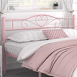 VECELO 14 Inch Queen Size Metal Platform Bed Frame with Headboard and Footboard, Heavy Duty Mattress Foundation with Steel Slats Support, No Box Spring Needed, Pink