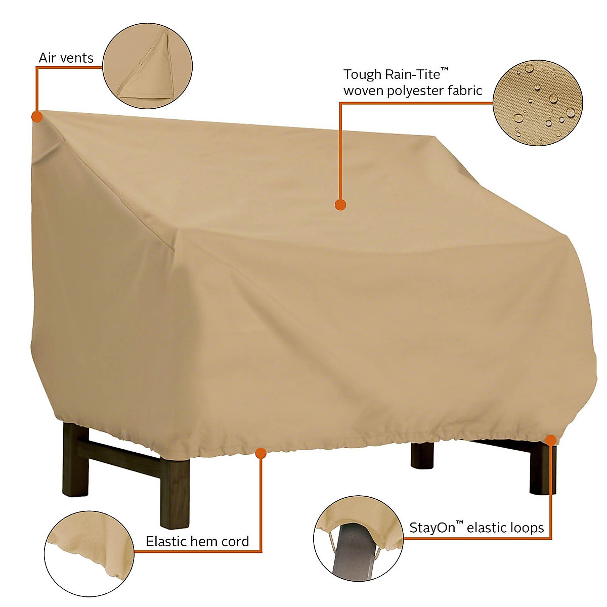 Classic Accessories Terrazzo Water-Resistant 58 Inch Patio Bench/Loveseat Cover, Outdoor Bench Cover