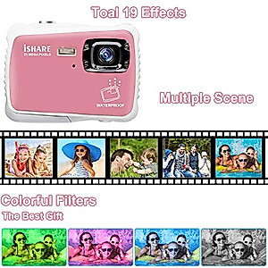 Kids Camera,21MP HD 3M Waterproof Digital Camera Kids,Kids Waterproof Camera 2.0 Inch LCD Display,8X Digital Zoom,Flash and Mic for Kids Boys Girls Gift(Pink)