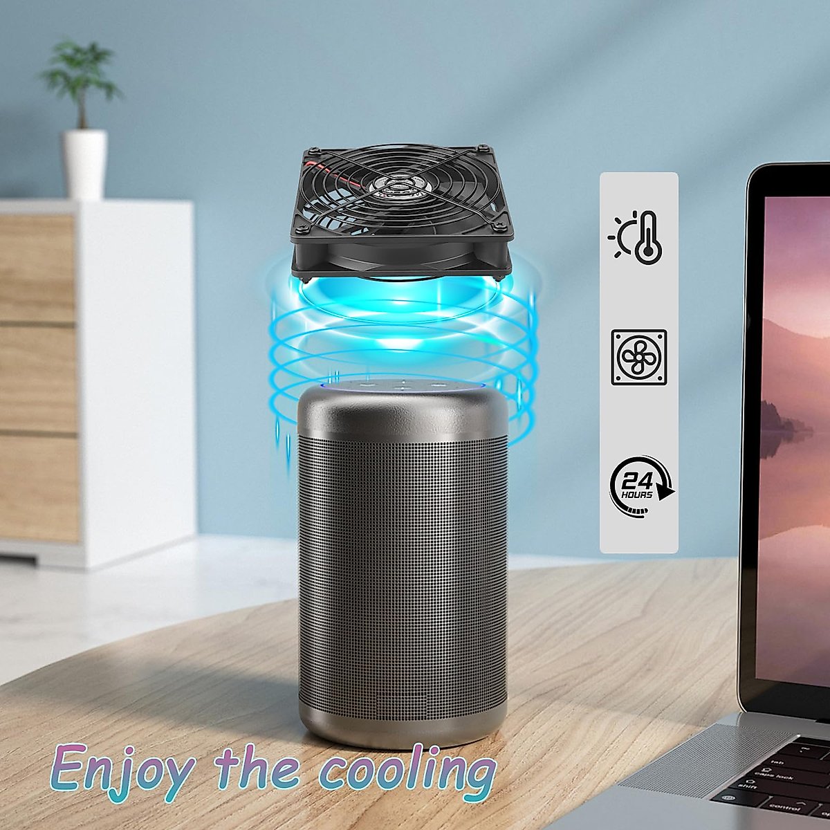WDERAIR AC 120mm Powerful Computer Fan with AC Plug, 110V - 240V AC to DC 12V Variable Speed Controller for Electronic Components，PS5，Router，Xbox，Growtent，Modem，Amplifier，Receiver，Biltong Cooling