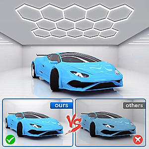 Hexagon Garage Lights: 6500K Cool White 14 Grid Hex Garage Light, 57 Packs LED Light, Super Bright Honeycomb Hexagon Ceiling Llight for Car Detailing Garage Workshop Basement Gym Barber