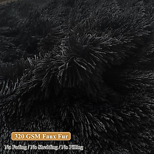 XeGe Fluffy Stuffed Animal Storage Bean Bag Chair Cover (No Filler), Faux Fur Washable Ultra Soft Bean Bag Cover for Plush Toys or Textile, Plush Shaggy Large Bean Bag for Adults Kids Teens, Black