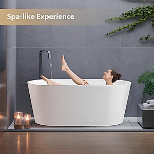Vanity Art 54" X 29" Non-Slip Acrylic Freestanding Bathtub | Contemporary Design Soaking Tub with Overflow and Pop-up Drain, UPC Certified VA6815-NXSW