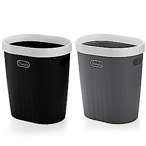 ZENFUN 2 Pack 4.7 Gallon Plastic Slim Trash Can with Press Ring, Narrow Garbage Bin Wastebasket Garbage Container Bin with Handles for Living Room, Bathroom, Kitchen, Office, Grey & Black