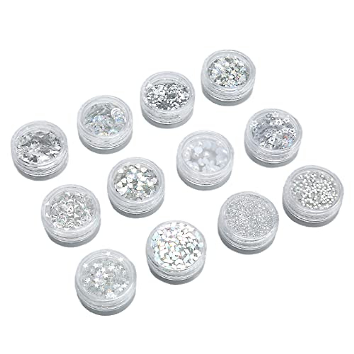 Nail Glitter Sequins, Decorations Craft Glitter Sequin Multiple Shapes Hand Made DIY 12 Grids for Homemade Cards(Silver)