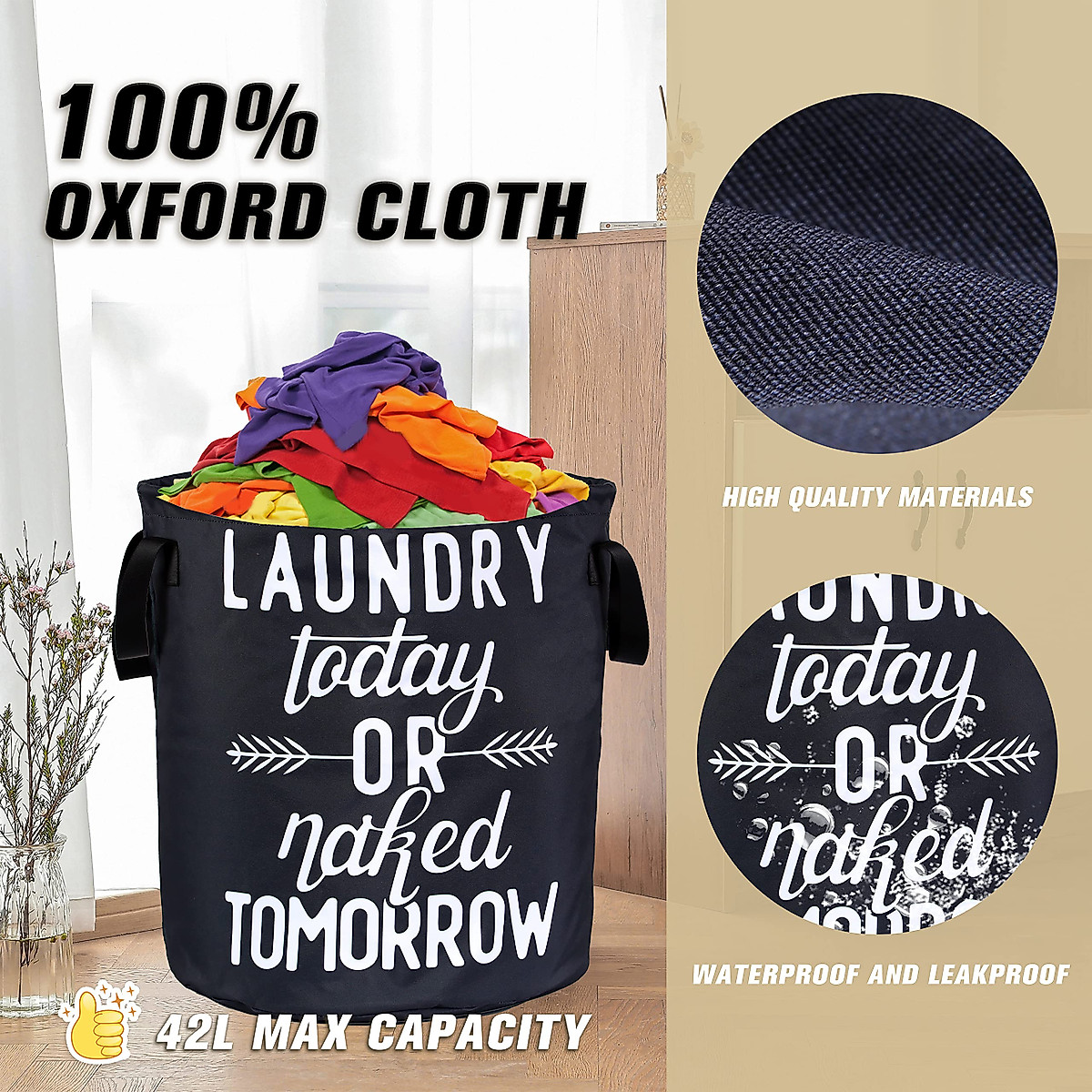 Wash Today Laundry Basket Foldable Oxford Cloth Funny Tote Bag Laundry Hamper Clothes Storage Bucket Organizer For Bathroom/Laundry Storage/Bedroom Storage Basket 17.7x13.7 Inch