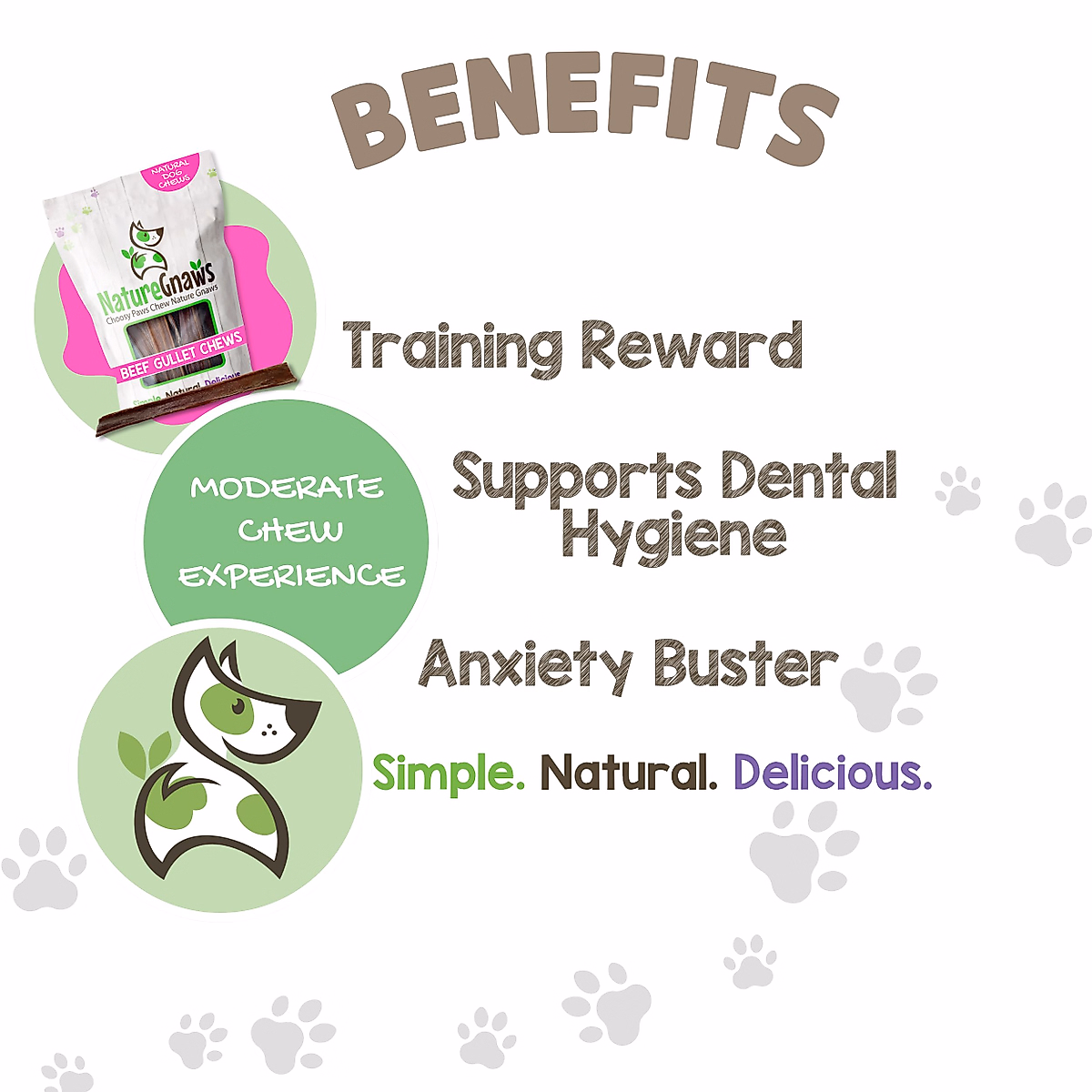 Nature Gnaws Beef Gullet Chews for Large Dogs 9-10" (10 Count) - Natural Beef Jerky Stick Dog Chew Treats - Rawhide Free