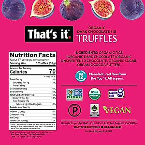 That's it. Organic Dark Chocolate & Fig Truffles. 100% Plant-Based, Vegan, Gluten-Free, All Natural, 23 Calories Per Truffle (20 OZ)