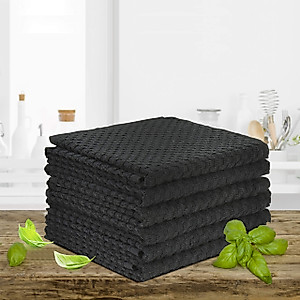 TALVANIA Kitchen Towels 100% Cotton Dobby Weave Terry Towel Set, 15" X 25", 6 Pack Soft and Absorbent Multipurpose Dish Cloth, Hand Towel and All Kitchen Cleaning Machine Washable (Black)
