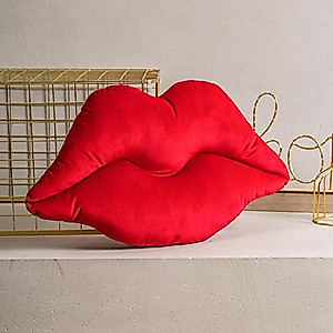 Ashler 3D Lips Throw Pillows Smooth Soft Velvet Insert Included, Lip Shaped Pillow for Bed Living Room, New Red, 24 X 12 inches