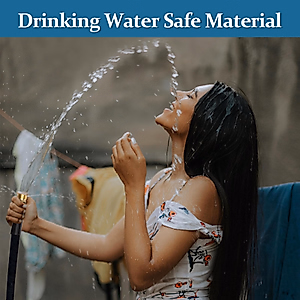 Gnimihz Garden Hose 50ft, Made of TPE(Not PVC), Ultra-Light & Flexible Water Hose with Solid Brass Fittings, Non-Shrinking, Easy to Storage, Drinking Water Safe Material, All-weather, Burst 600 psi