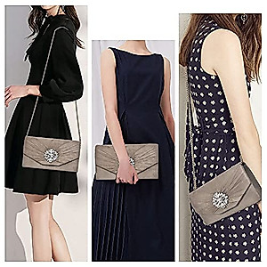 ANKESON Clutch Purses for Women Velvet Pleated Evening Bags Envelope Shoulder Evening Handbags Grey