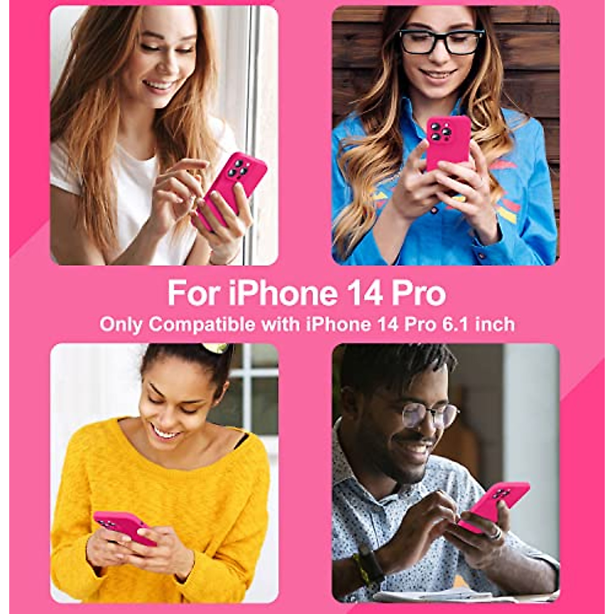 Ktele Compatible with iPhone 14 Pro Case, AB-Grade Liquid Silicone Case, [Four Corner 50+Tiny Airbags Shockproof] [Soft Microfiber Lining Anti-Scratch] Camera All-Round Protection Case - Hot Pink