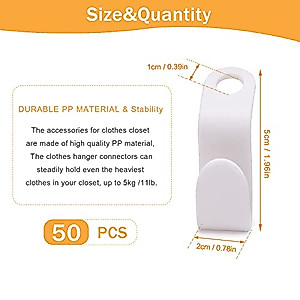 50PCS Clothes Hanger Connector Hooks, Coldairsoap Hanger Extender Clips for Heavy Duty Outfit Hangers Plastic Cascading Hanger Hooks Space Saving Organizer as