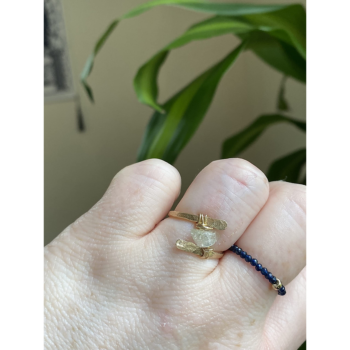 Genuine Libyan Desert Glass Chip Hammered Wire Wrap Ring in Stainless Steel- Bronze-Copper- Black Niobium- Sterling Silver- 14K Gold or 14K Rose GoldSizes Size 4-16-Polished Chip Bead