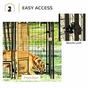 PawHut 5' x 5' x 5' Outdoor Dog Kennel with Rotating Bowl Holders, Walk-in Pet Playpen, Welded Wire Steel with Water and UV-Resistant Canopy, Red