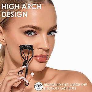 JAPONESQUE Extreme Lash Curler - Scissor Comfort Handle, Deep Curl, Keeps Lashes Curled for 8 Hours, High Arch Design, for Natural or False Lashes, Includes 1 Refill Pad (Gunmetal)