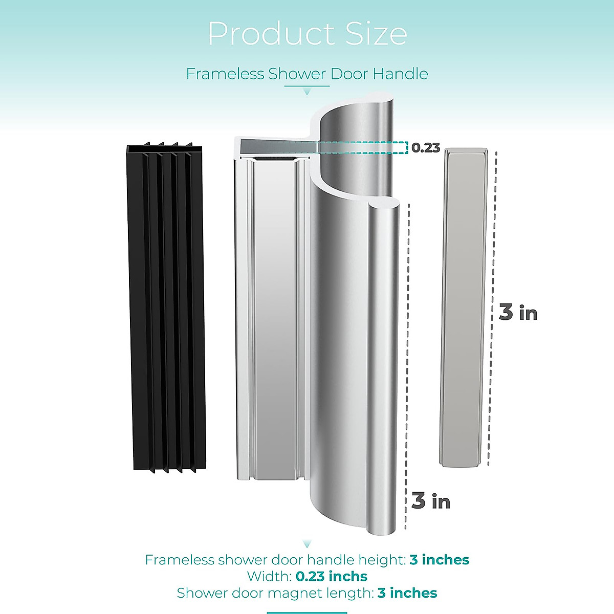 3-3/4" Bright Chrome Frameless Shower Door Handle with Metal Strike and 3" Magnet,Shower Door Magnetic Latch Kit Fits Glass Door Thickness 1/8", 5/32", 3/16" and 1/4",Shower Door Replacement Parts