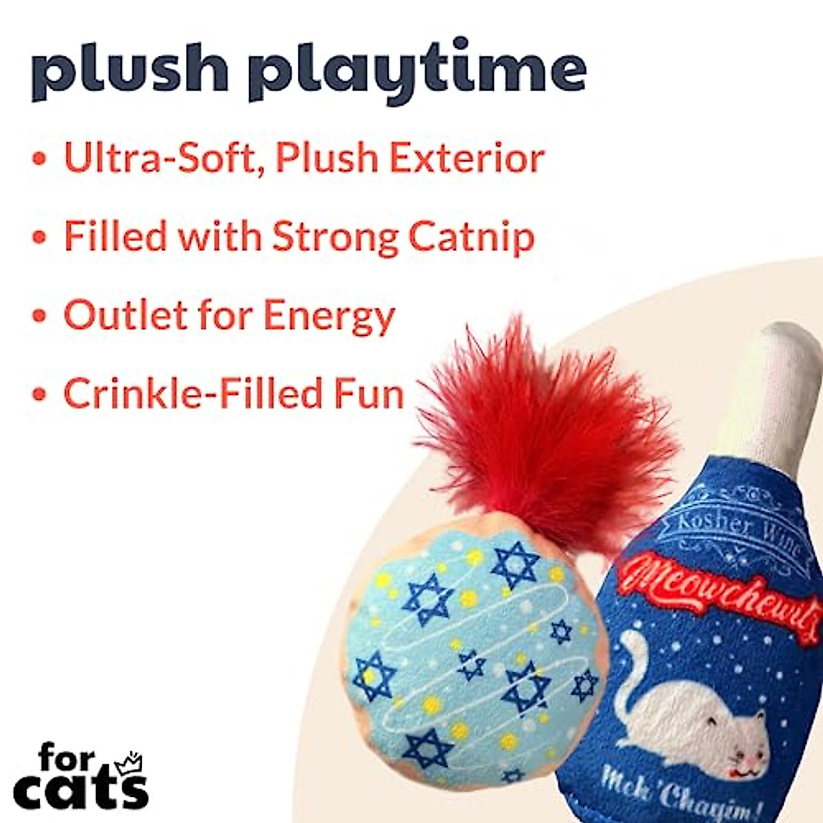 Huxley & Kent 2-Pack Plush Cat Toys | Jelly Roll & Meowchewitz | Hanukkah Holiday Strong Catnip Filled Cat Toy | Plush Kitten and Cat Toy with Catnip and Crinkle | Kittybelles