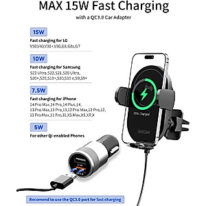 KPON Wireless Charger for Car - Auto Clamping Car Phone Holder Mount Wireless Charging - Dashboard Air Vent Wireless Car Charger Compatible with Popsocket/Otterbox/Thick Cases up to10mm