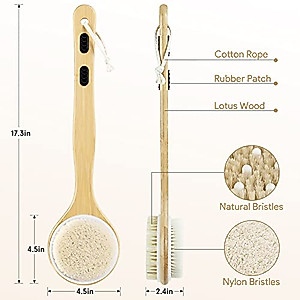 Dual-Sided Long Handle Shower Brush with Soft and Stiff Bristles,Tukuos Back Scrubber Exfoliating Body Scrubber for Wet or Dry Brushing Bath Shower Body Brush