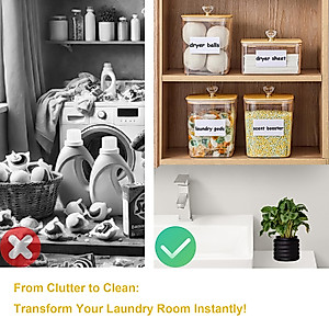 Dounozzi 4 Pack Laundry Pods Container & Laundry Powder Container for Laundry Organization, Plastic Laundry Detergent Container for Organizing, Dryer Sheet Holder with Lid and 16 Labels