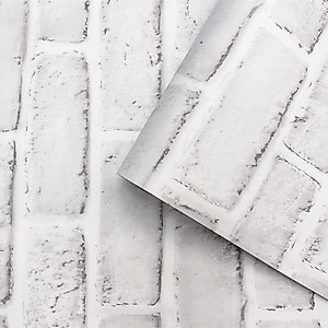 ComShion White Brick Peel and Stick Wallpaper Waterproof Self-Adhesive Faux White Brick Contact Paper for Fireplace Accent Walls Wallpaper Backsplash School 17.7”x118”