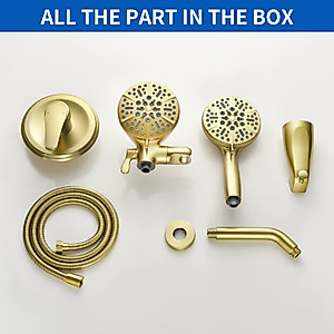 Dual Shower Faucet Set with Tub Spout Tub and Shower Faucet Set Complete Dual Shower Head and Handheld Combo Shower System with Tub Spout Tub and Shower Trim Kit Brushed Gold