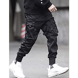 PAODIKUAI Men Techwear Matte Black Jogger Pants Relaxed Fit Streetwear Pants with 6 Pockets (Black, Medium)