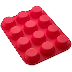 MEKBOK Silicone non-stick pan 12 cups muffin pan/cake pan/cake pan BPA-easy to clean dishwasher and microwave safe, bakeware-red (1pcs)