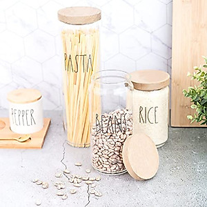 Rae Dunn Clear Glass Rice, Pasta, and Bean Jars, Large Kitchen Storage Jars with Airtight Lids, Set of 3