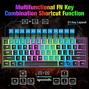 ZIYOU LANG T61 Wireless Gaming Keyboard and Mouse Combo with Ergonomic 61 Key Rainbow LED Backlight Anti-ghosting Mechanical Feel Rechargeable 4000mAh Battery Mouse Pad for PC MAC Gamer Typists(Black)