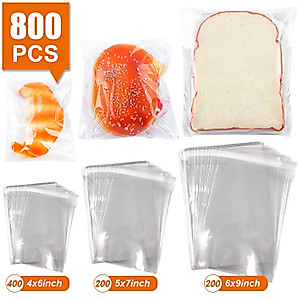 800 PCS Clear Re-sealable Cello/Cellophane Bags 3 Sizes with 4×6, 5×7, 6×9 Inch Good for Bakery, Snacks, Candle, Soap, Cookie, Jewelry, Cards