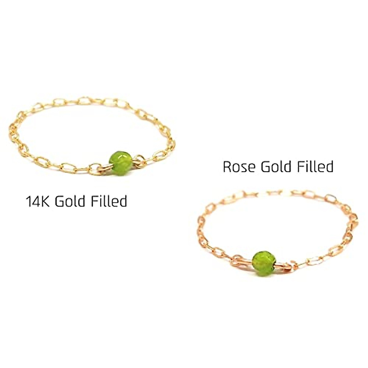 JULJEWELRY Jade Ring Gold filled Handmade Cute Pinky Chain Ring For Women, Green Jewelry Stackable Midi Crystal Real Jadeite Celestial Minimalist Rings Size 4-12