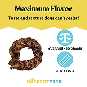 hotspot pets Braided Bully Stick Rings for Dogs - (3 Pack) Premium All Natural Long Twisted Beef Pizzle Dog Chew Treats - Grain Free Fully Digestible Rawhide Alternative Bones