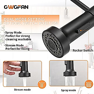 OWOFAN Black Kitchen Faucet with Pull Down Sprayer Stainless Steel Single Handle Pull Out Spring Sink Faucets 1 Hole Or 3 Hole Dual Function for Farmhouse Camper Laundry Utility Rv Wet Bar