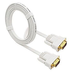 DTech Thin Flexible 6 Feet VGA to VGA Cable Male to Male 1080p High Resolution Short Computer Monitor Cord - White - 6ft