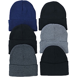 ToBeInStyle Men’s Pack of 6 Double Layered Winter Warm Basic Beanies - Assorted Colors