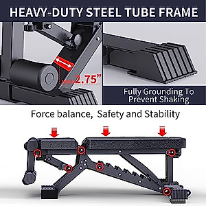 K KINGKANG Adjustable Weight Bench, 1100 LB Weight Capacity Heavy-duty Workout Bench, Extended Head, and Neck Protection Design, Foldable Flat/Incline/Decline Exercise Multi-Purpose Bench for Home Gym