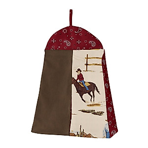 Sweet Jojo Designs Tan Brown Western Cowboy Boy Baby Crib Bedding Set Infant Nursery Room Quilt Fitted Sheet Skirt Diaper Stacker - 5pc - Red Southern Country Chocolate Blue and White Wild West Horse