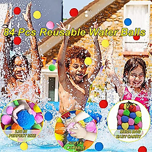 84 Pcs Reusable Water Balls, Reusable Water Balloons for Outdoor Toys and Games, Water Toys for Kids and Adults Boys and Girls - Summer Toys Ball for Pool and Backyard Fun