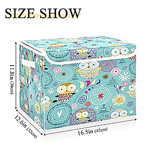 Cute Owls Storage Boxes with Lid and Handles Large Collapsible Fabric Storage Basket Clothes Toys Organizer Bins for Playroom Office Nursery Shelf Closet
