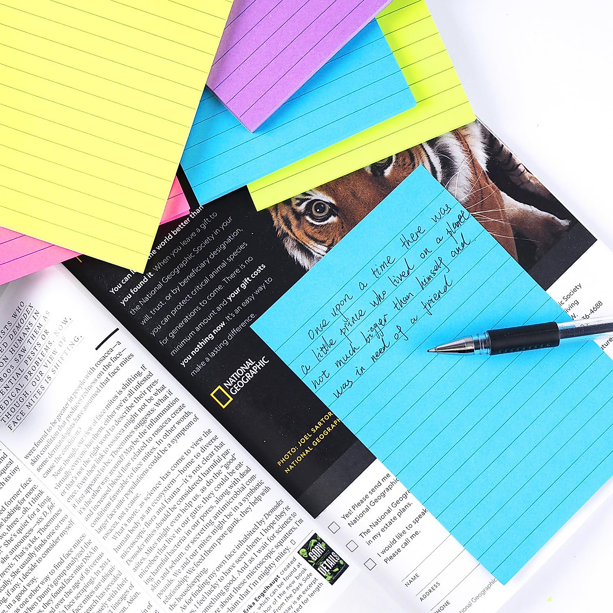 Lined Sticky Notes 4X6 in Bright Ruled Post Stickies Colorful Super Sticking Power Memo Pads Its Strong Adhesive, 6 Pads/Pack, 45 Sheets/pad