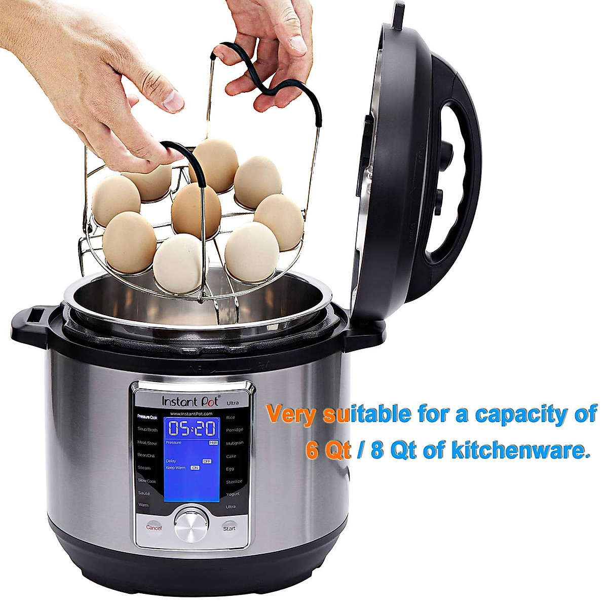 Steamer Cooling Rack Trivet Accessory Set, Include 9-holes Egg Steamer Cooking Rack with Heat Resistant Silicon Handles & Compatible for 6, 8 Quart Pressure Cooker Trivet, Instant Pot Accessories