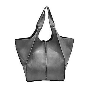 Oversized Soft Leather Shoulder Bag Foldable Hobo Bag Weekend Travel Tote (Grey)