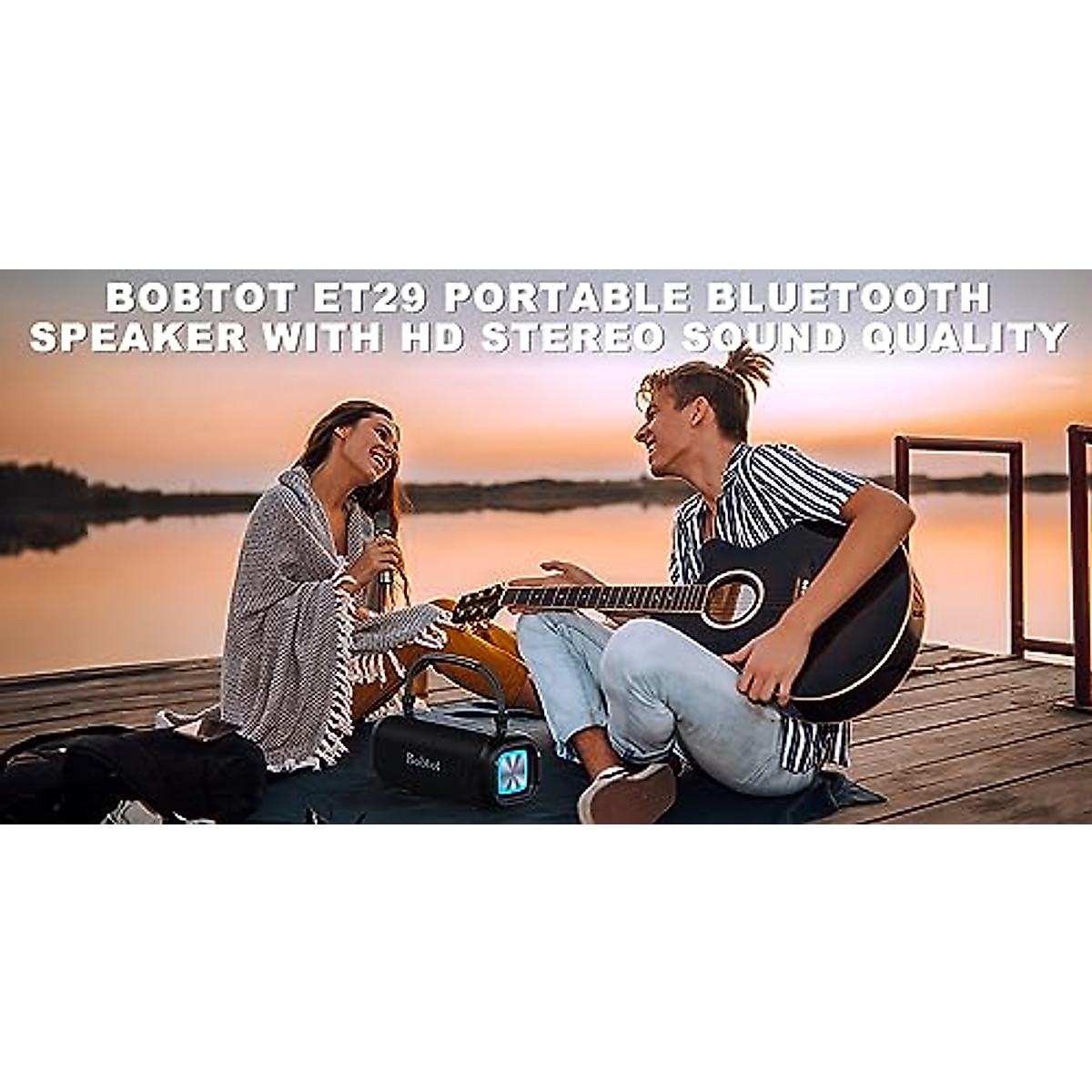 Bluetooth Speaker Portable Waterproof Speakers, Wireless Microphone IPX7 60W RGB Light Bass Stereo Sound for Outdoor, Small & Big Home Party Speaker