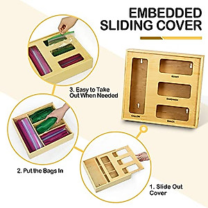 pentaQ Ziplock Bag Organizer, Food Plastic Storage Bag Holder for Kitchen Drawer, Wall Mountable Kitchen Organization and Storage for Gallon, Quart, Sandwich and Snack Variety Size Bag (Natural)