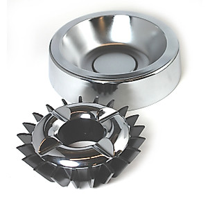 Buddies Silver Round Metal Ashtray Built-In Extinguisher and Storage 5 1/2"