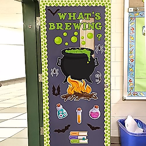 CPicdn 132Pcs Halloween Classroom Bulletin Board Decoration Set, Halloween Cauldron What’s Brewing Decoration Spider Bat Moon Cutouts Trick or Treat Party Supplies for School Classroom Home Wall Decor